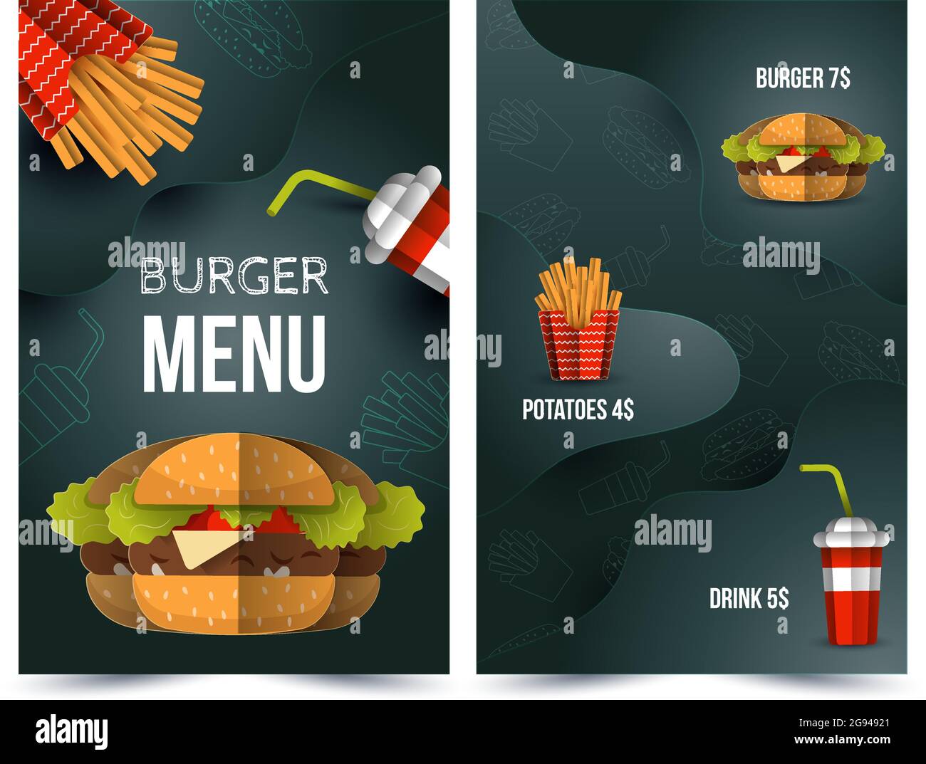 Colorful Fast food vector menu on white background. Fast food hamburger ...