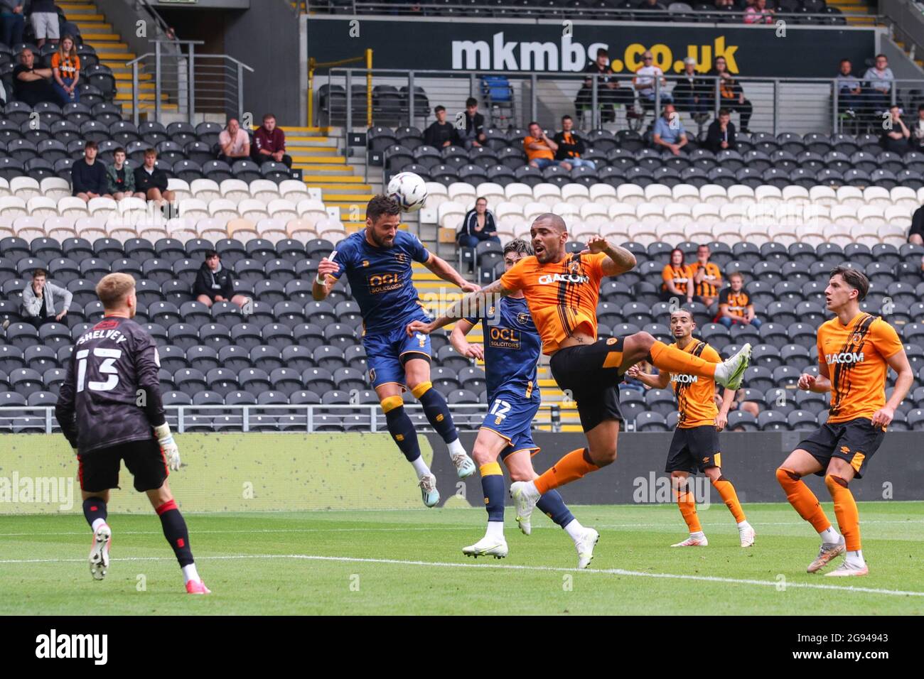 Hull City Josh Magennis challenges for a high cross ball Stock Photo ...