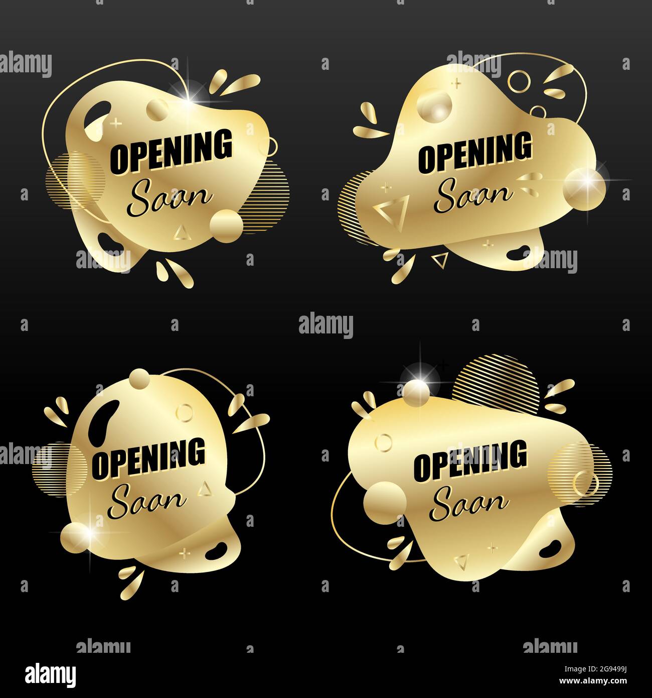 Vector set social media tag opening soon. Isolated goldetn object on a ...
