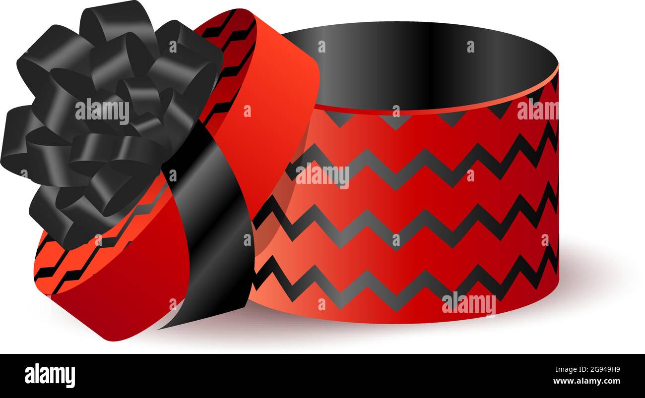 Round packing box 3D red with black. zigzag wrapping paper. Vector ...