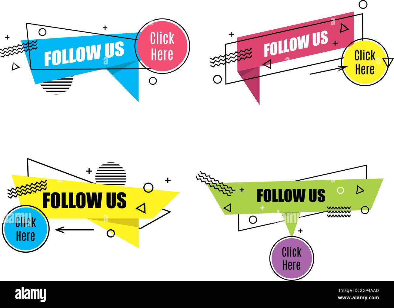 Vector set linear social media tag. Follow us. Isolated object on white ...