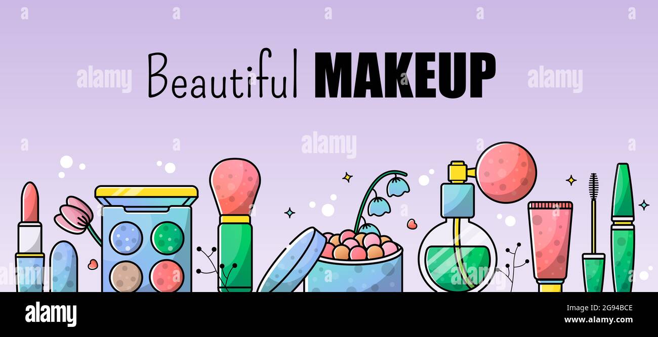 Accessories set for a beautiful make-up. Mascara, foundation, eye ...