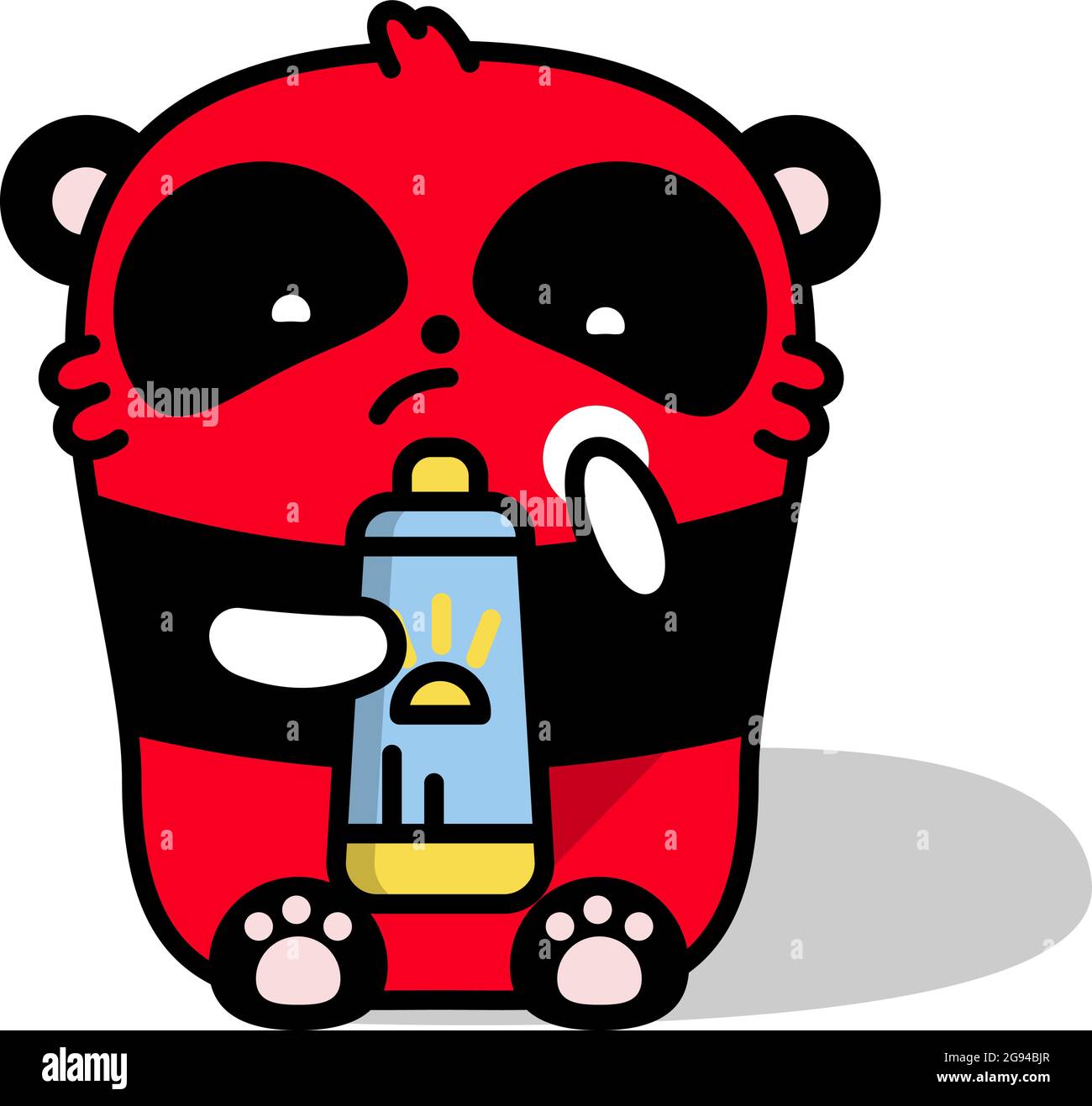 Little cute sad panda burned in the sun and smeared with sunscreen ...