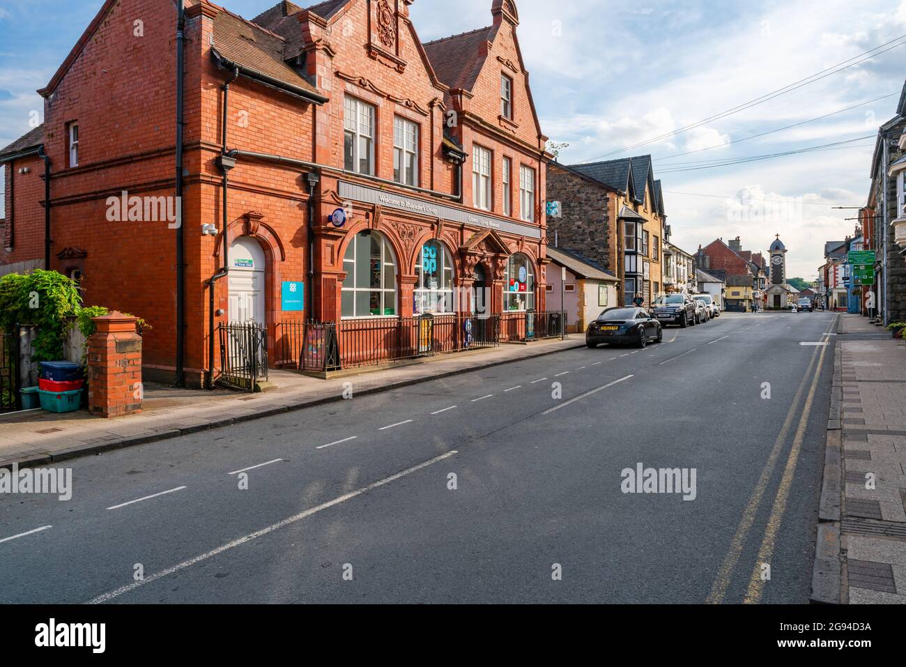 RHAYADER, WALES - JUNE 29, 2021: Rhayader is a market town in Powys ...