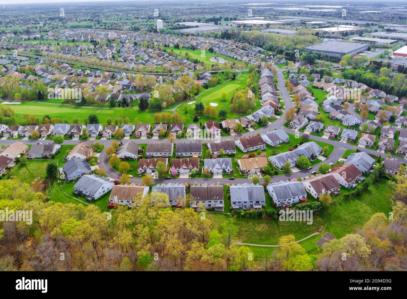 Panorama view of american small town residential houses neighborhood ...