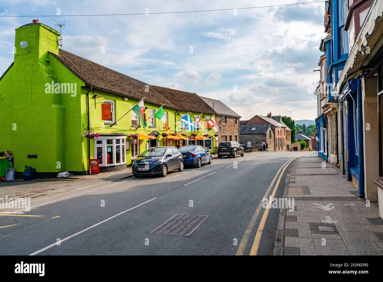 RHAYADER, WALES - JUNE 29, 2021: Rhayader is a market town in Powys ...
