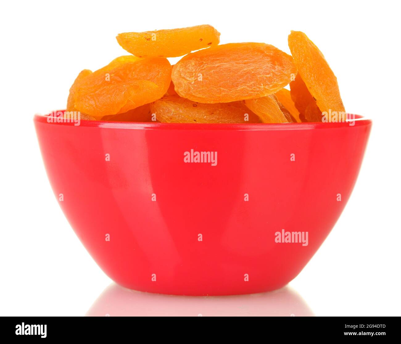delicious dried apricots in bright bowl isolated on white Stock Photo ...