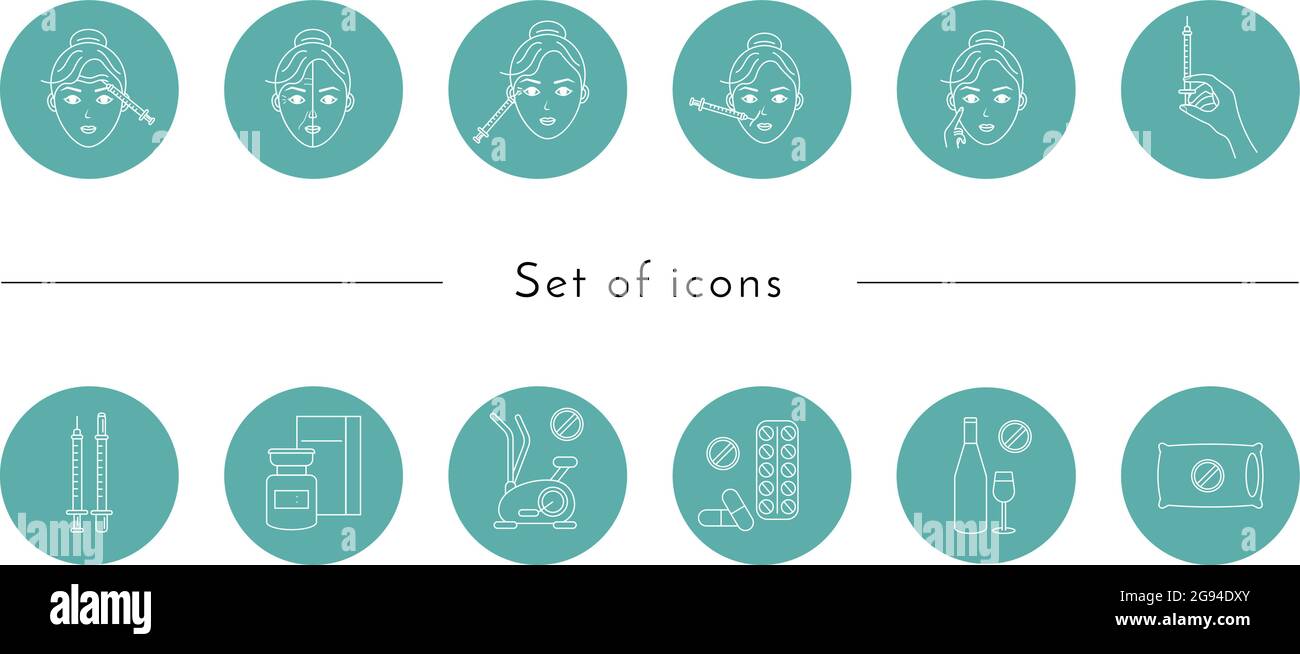 Beauty injection line icon. Woman, face, medical syringe, botox. Beauty ...