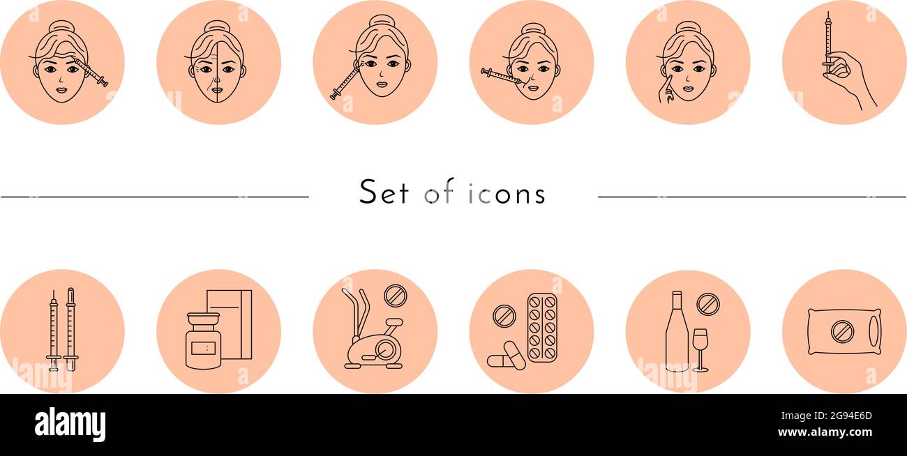 Beauty injection line icon. Woman, face, medical syringe, botox. Beauty ...