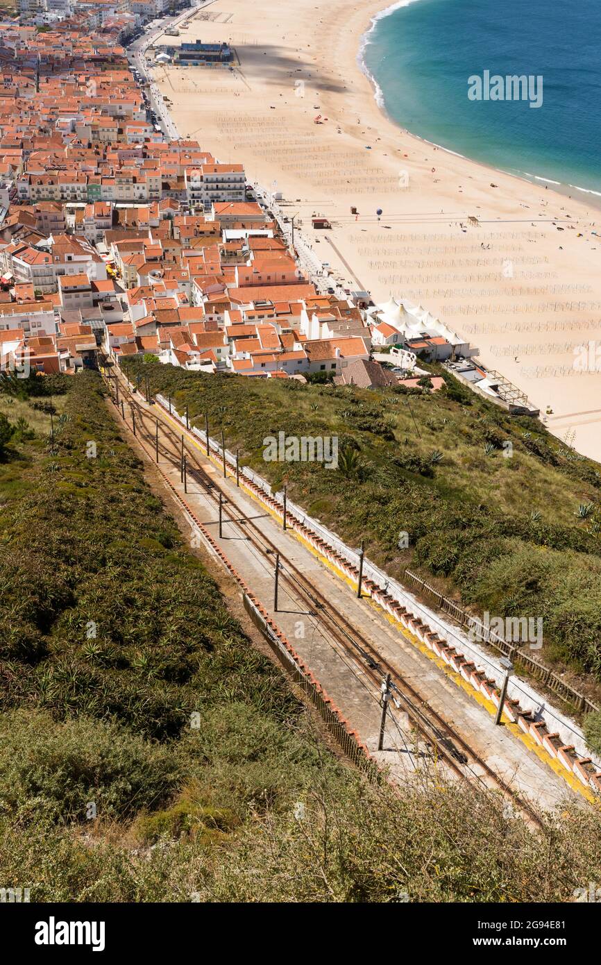 Nazare, Portugal - June 28, 2021: Railway tracks of the Elevador da ...