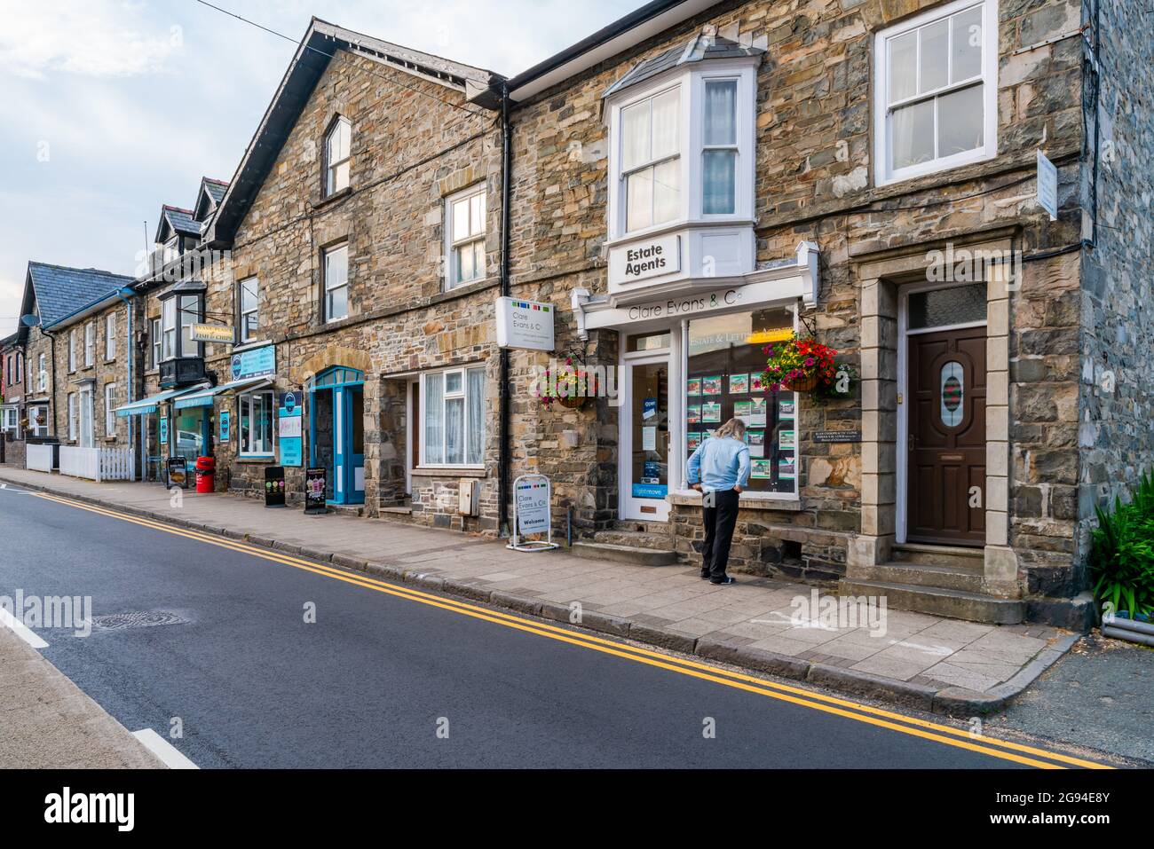 RHAYADER, WALES - JUNE 29, 2021: Rhayader is a market town in Powys ...