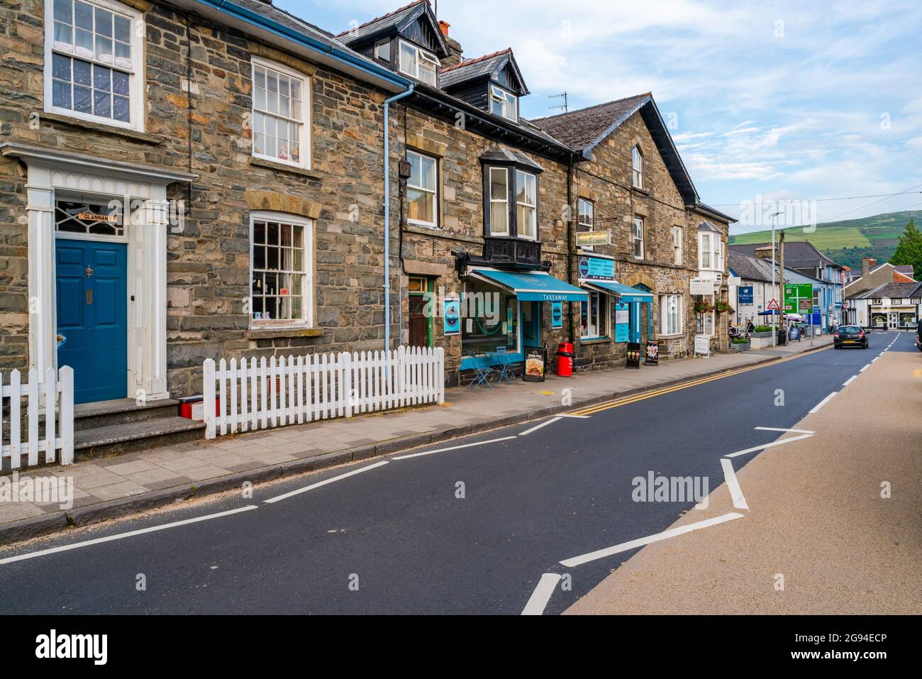 RHAYADER, WALES - JUNE 29, 2021: Rhayader is a market town in Powys ...