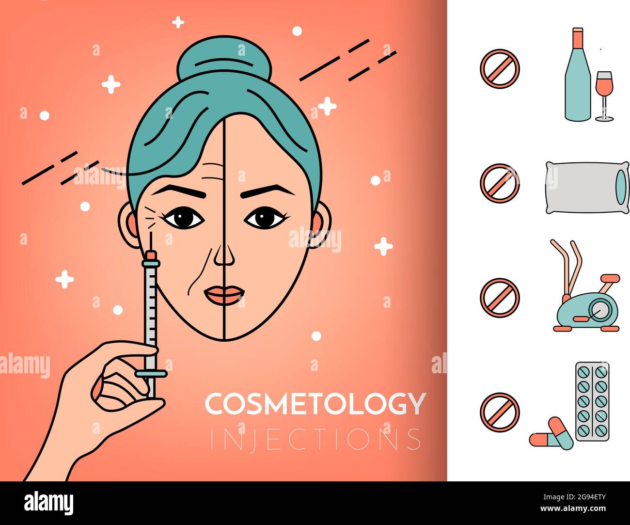 Cosmetic injections. Infographics. Vector flat illustration with place ...