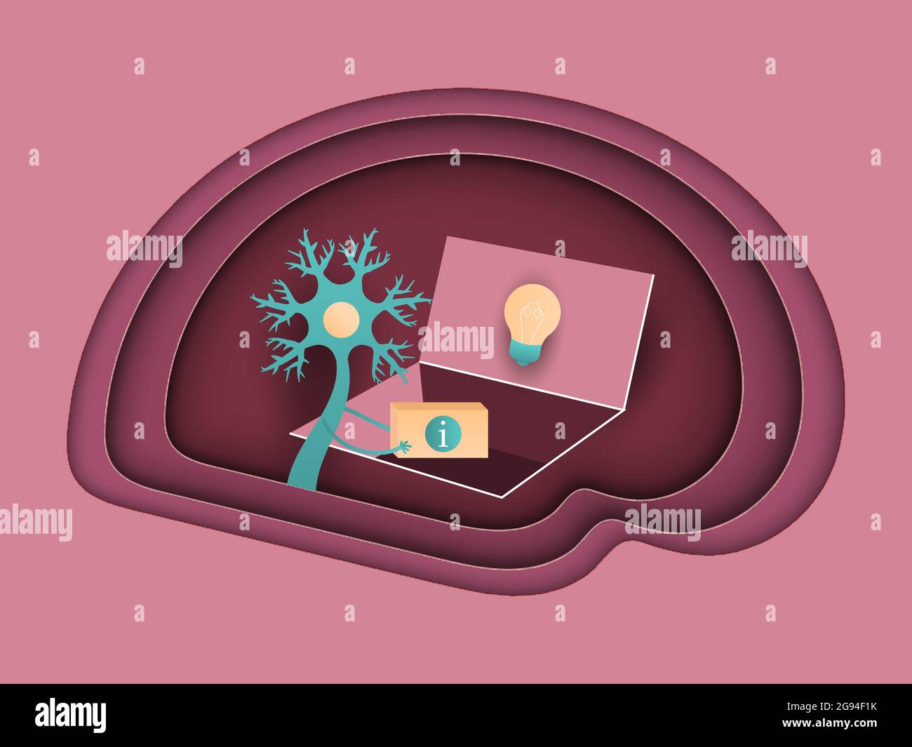 Neurons transmit information to the brain. Vector flat illustration cut ...