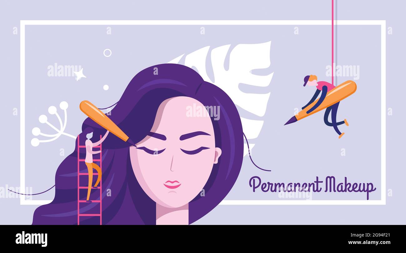 Permanent makeup. The scene with the big head of the girl and the ...