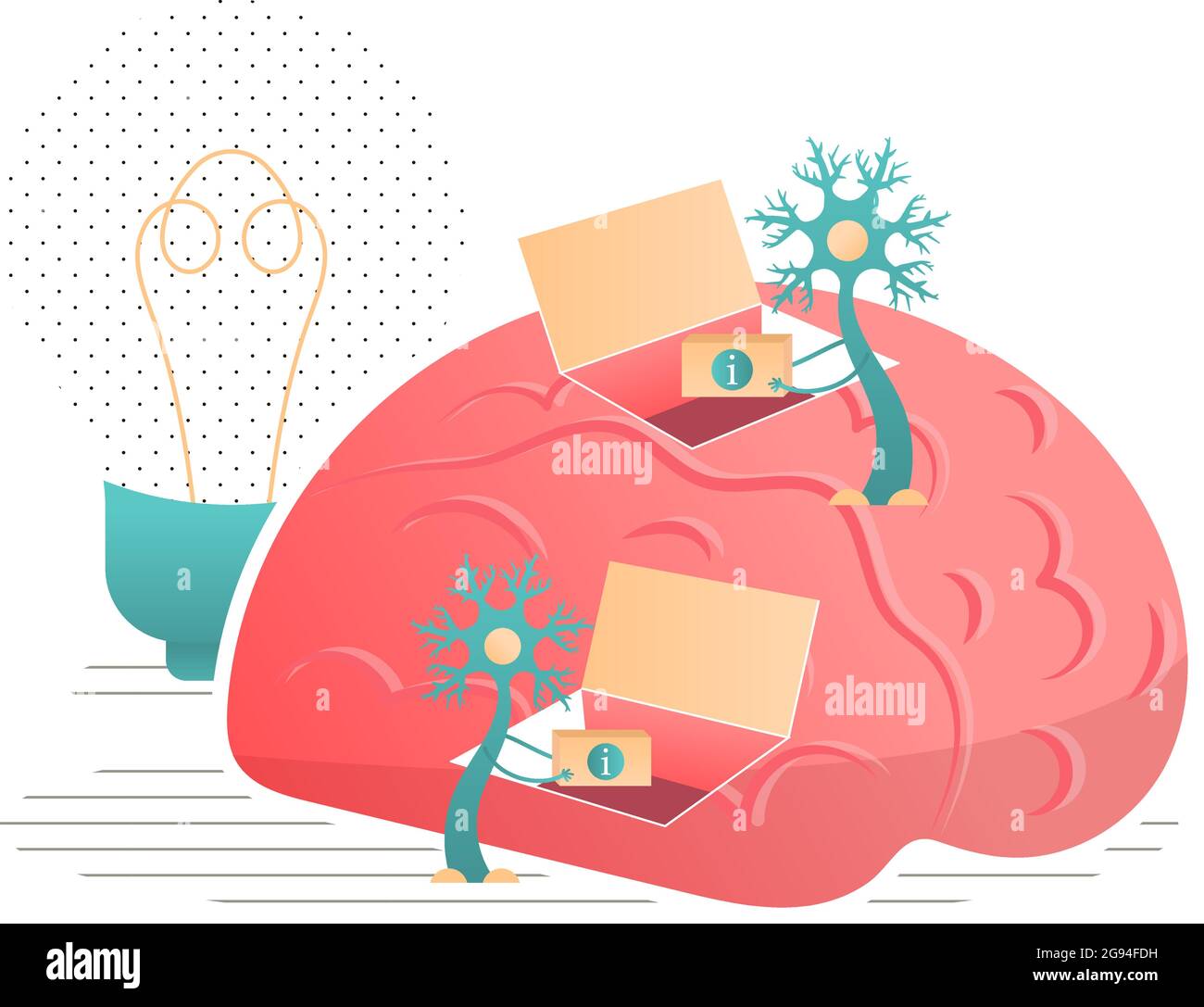 Neurons transmit information to the brain. Vector flat illustration ...