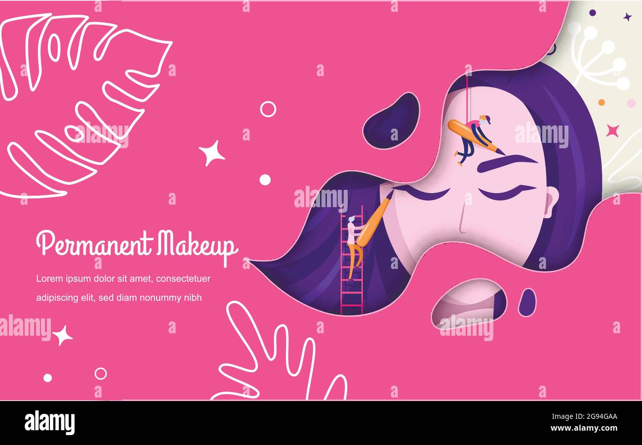 Permanent makeup. The scene with the big head of the girl and the ...