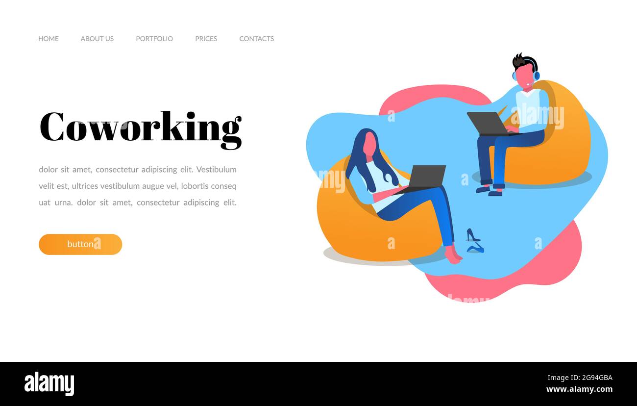 web page design templates for workflow, people with a laptop, coworking ...