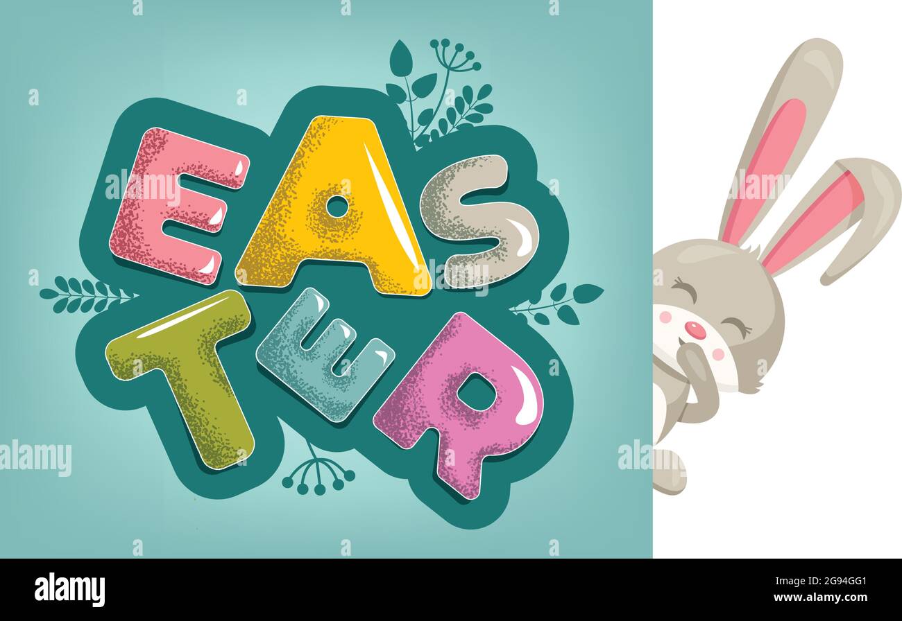 Vector flat illustration on Easter theme. Rabbit and cartoon style ...