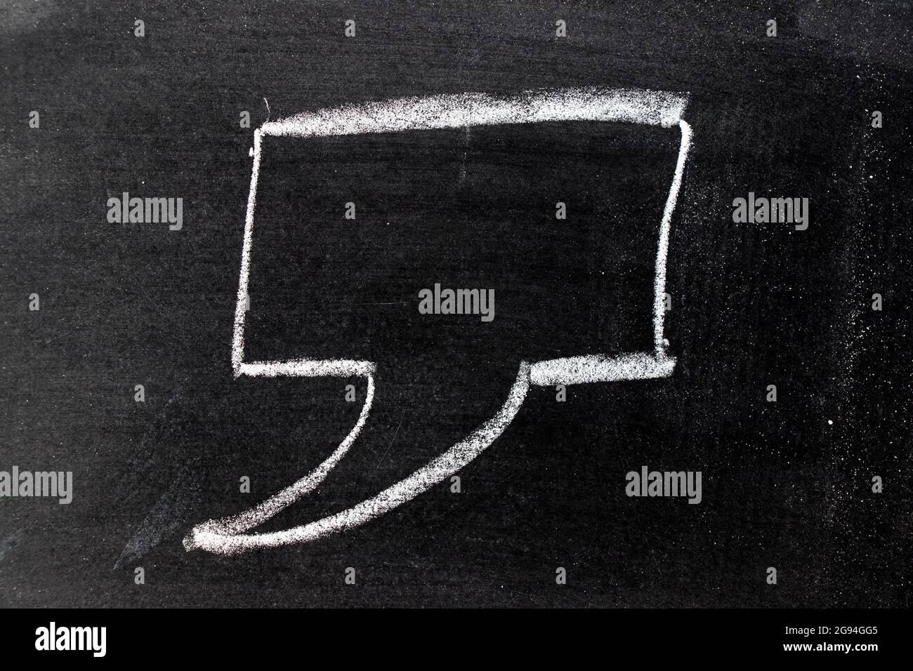 White chalk hand drawing in square bubble speech shape with blank space ...