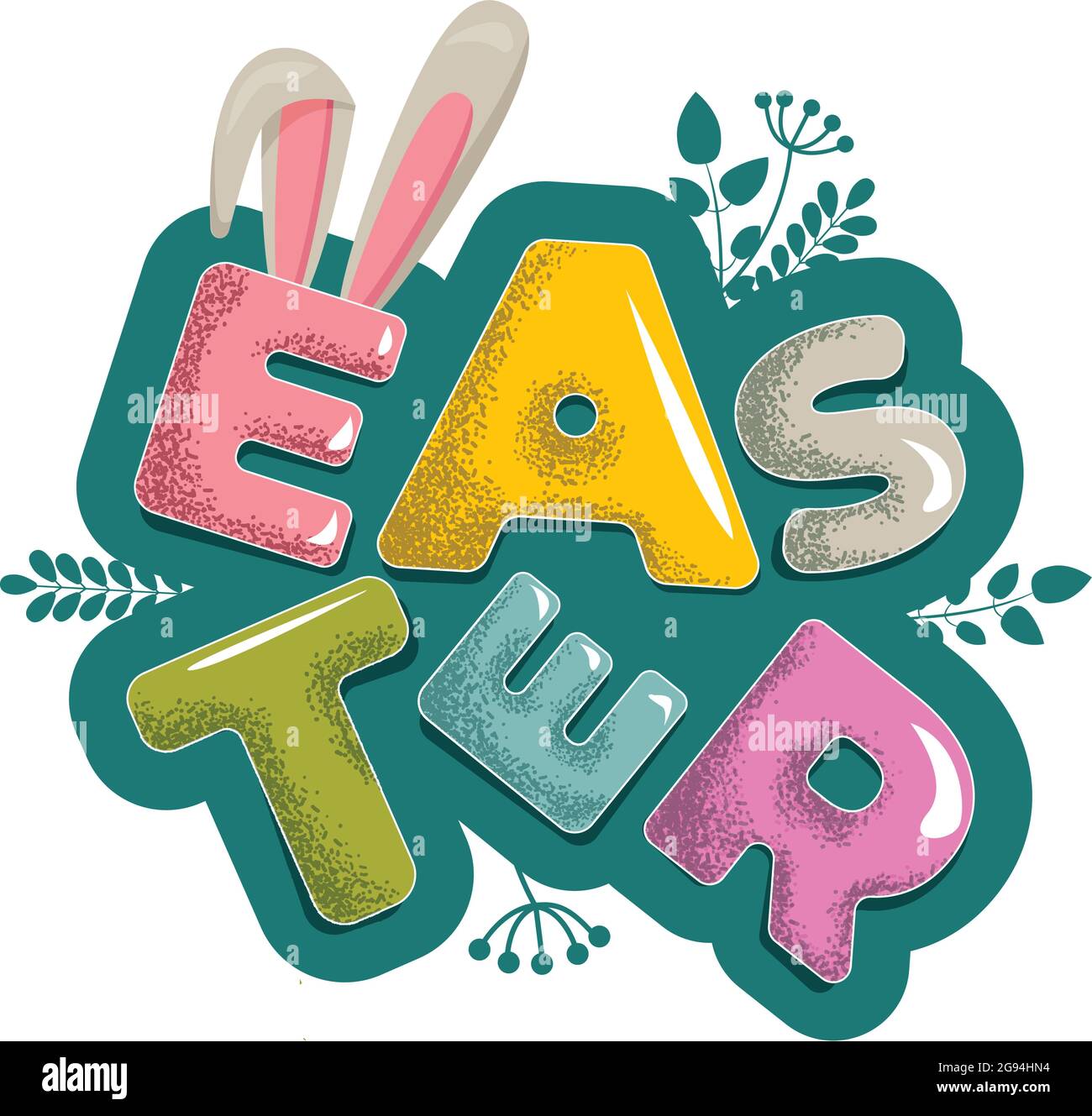 Vector flat letters on the theme of Easter in cartoon style on a white ...