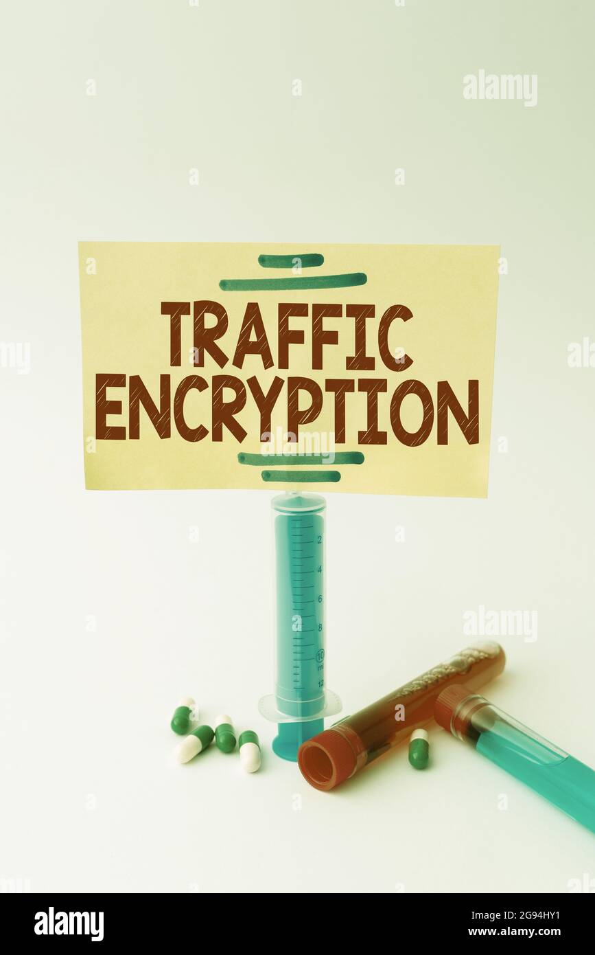 Sign displaying Traffic Encryption. Business approach method of ...