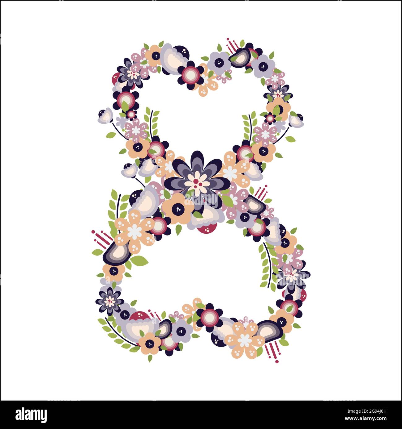 Vector flat number 8 with flowers. International Women s Day Stock ...