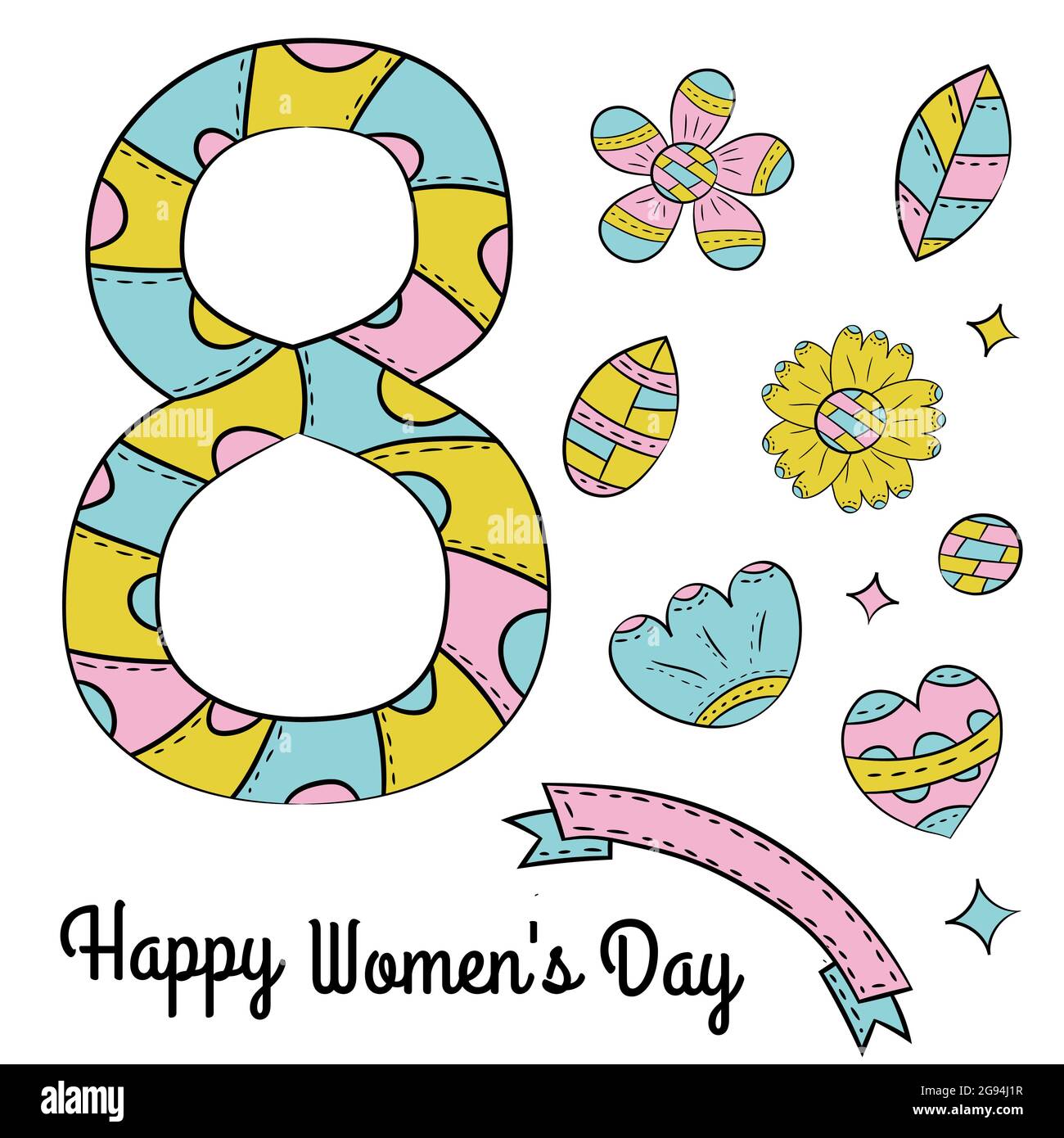 Set of vector elements of flowers and numbers eight on a white ...