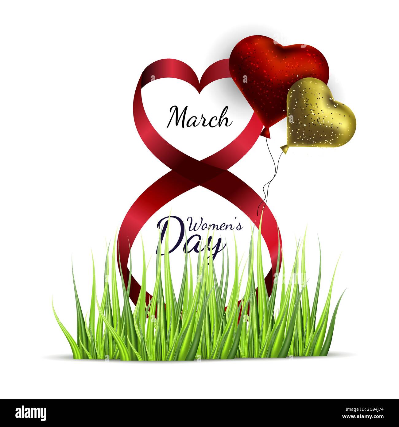 Vector greeting card with balloons and grass on a white background ...