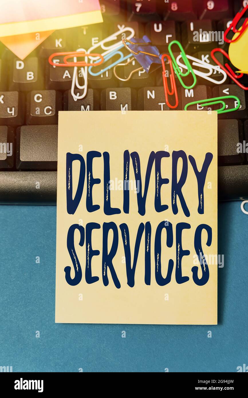 Writing displaying text Delivery Services. Word Written on the ...