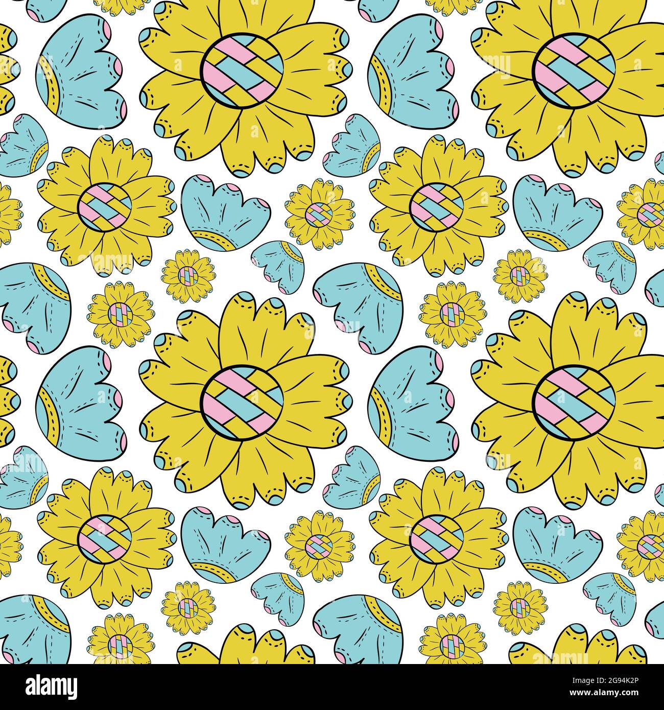Vector seamless pattern of color flowers may lily and sunflowers in ...
