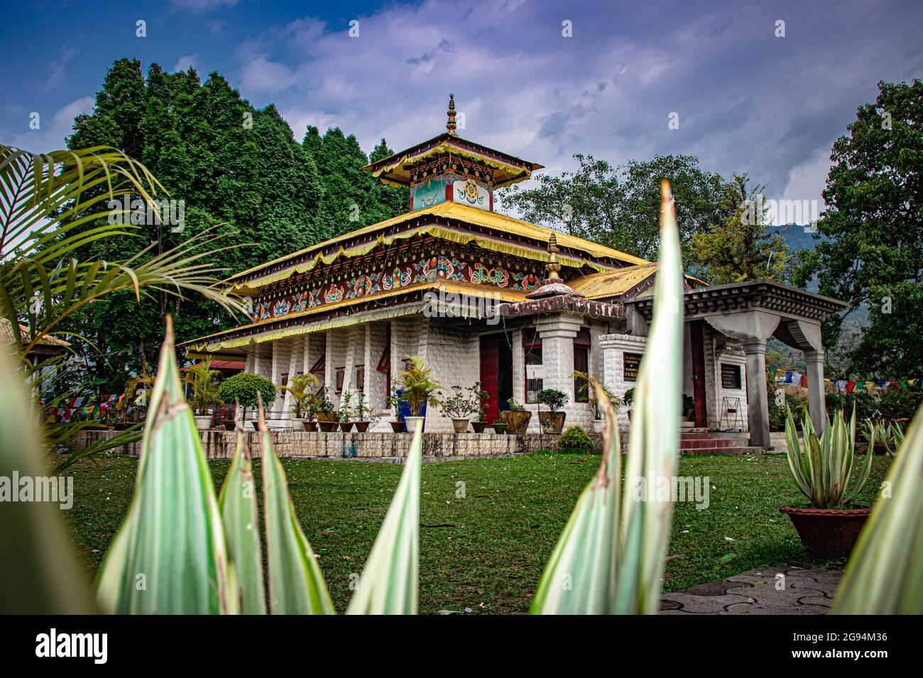 buddhist monastery with beautiful sky at day from low angle image is ...