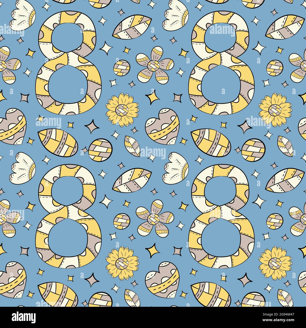 Vector seamless pattern of flat lily of the valley flowers, leaves and ...