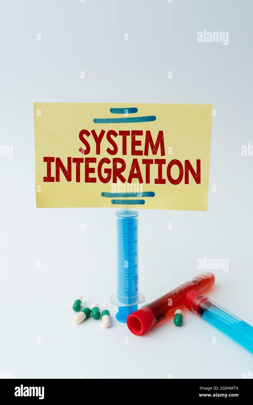 Hand writing sign System Integration. Business showcase process of ...