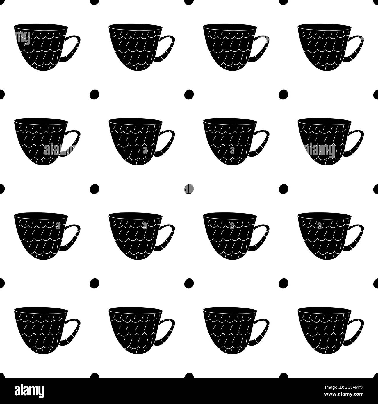 Vector seamless pattern of cups of coffee, tea, milk in Scandinavian ...