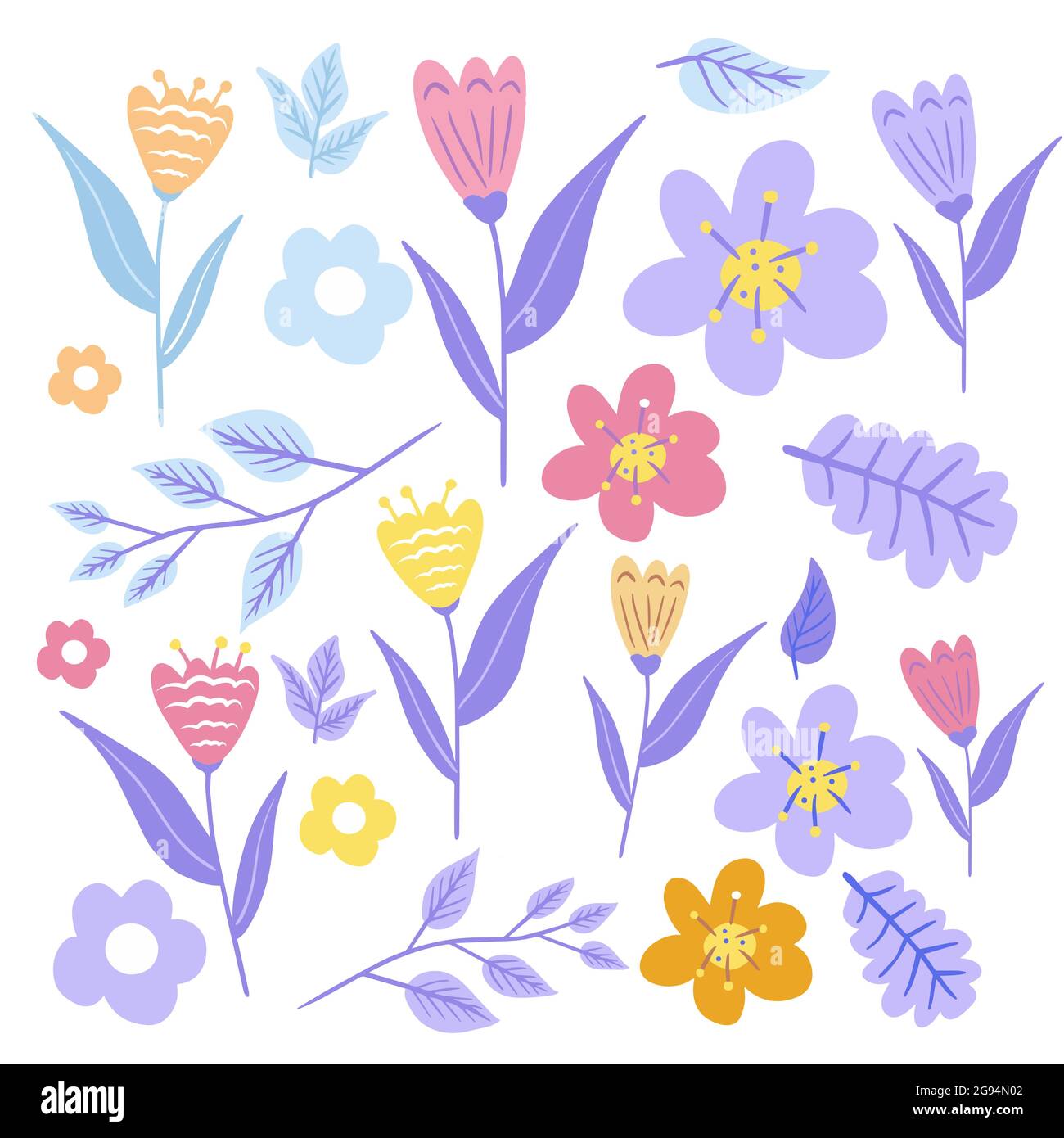Flower simple flat, handdrawn botany collection isolated on white ...