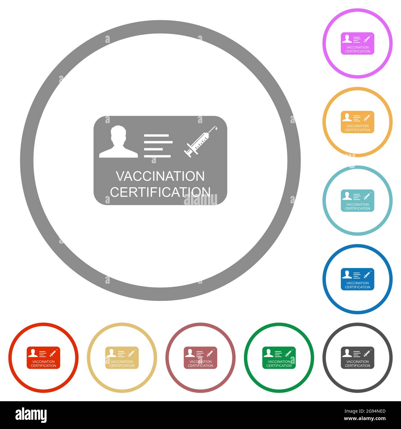 Vaccination certificate flat color icons in round outlines on white ...