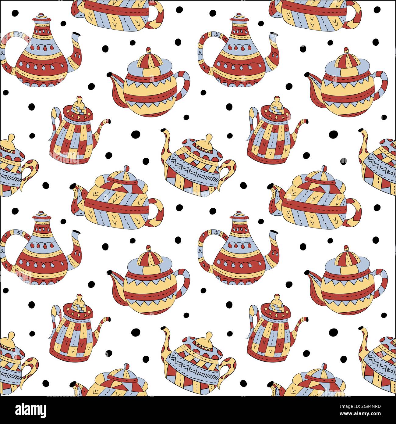Vector seamless pattern of teapots in Scandinavian style. Used for ...