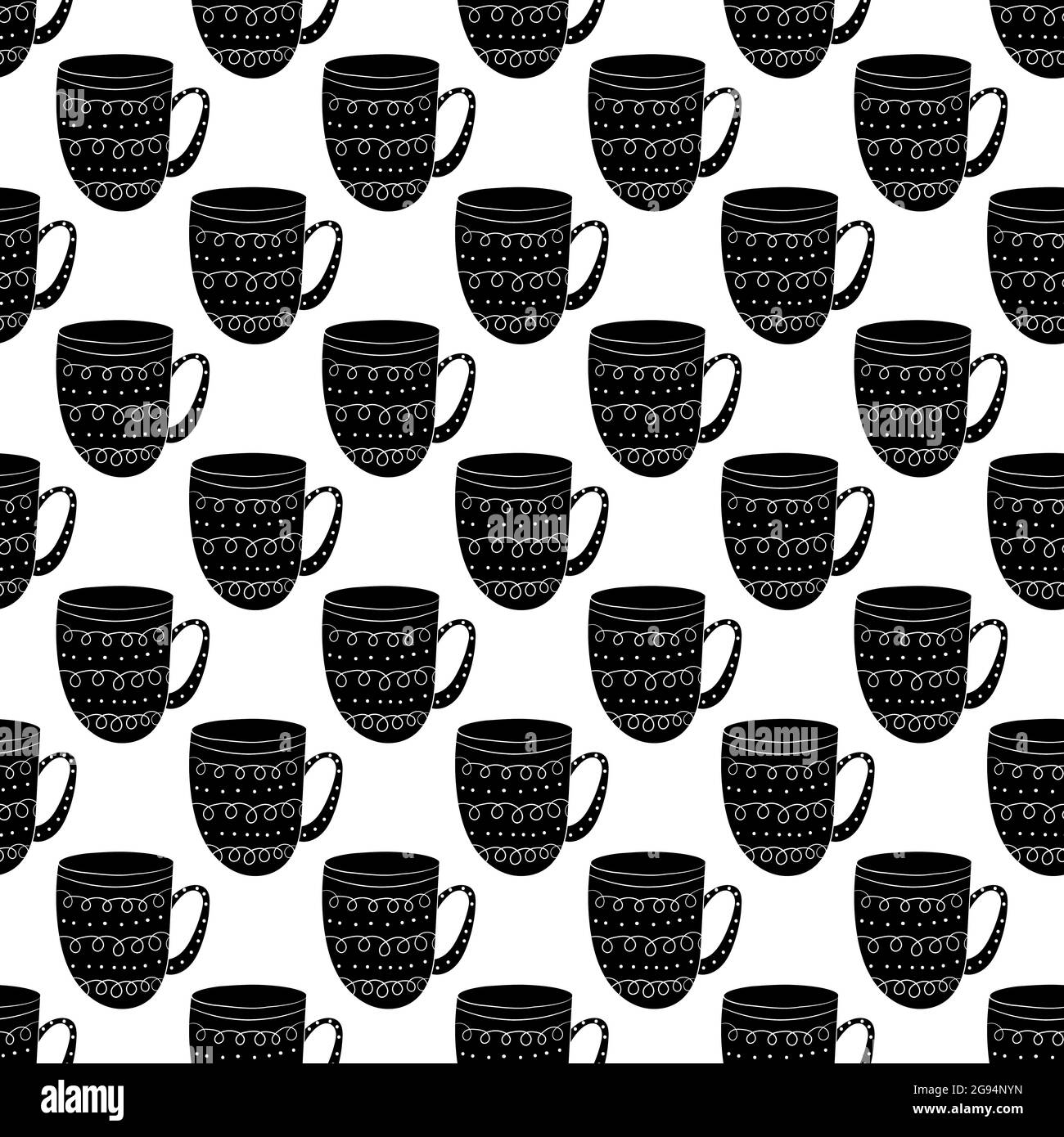 Vector seamless pattern of cups of coffee, tea, milk in Scandinavian ...