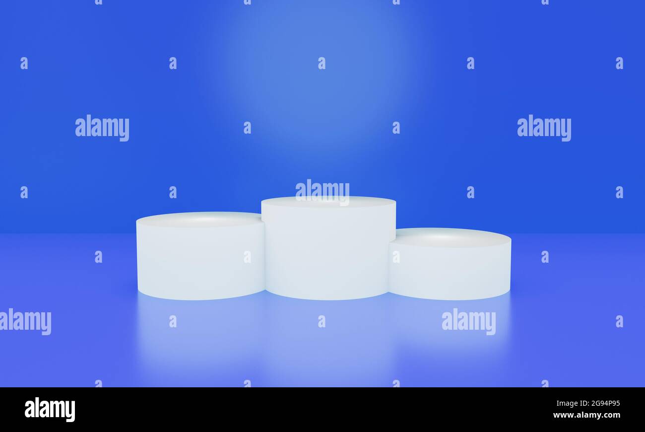 3D rendering of round white platforms in the blue background Stock ...