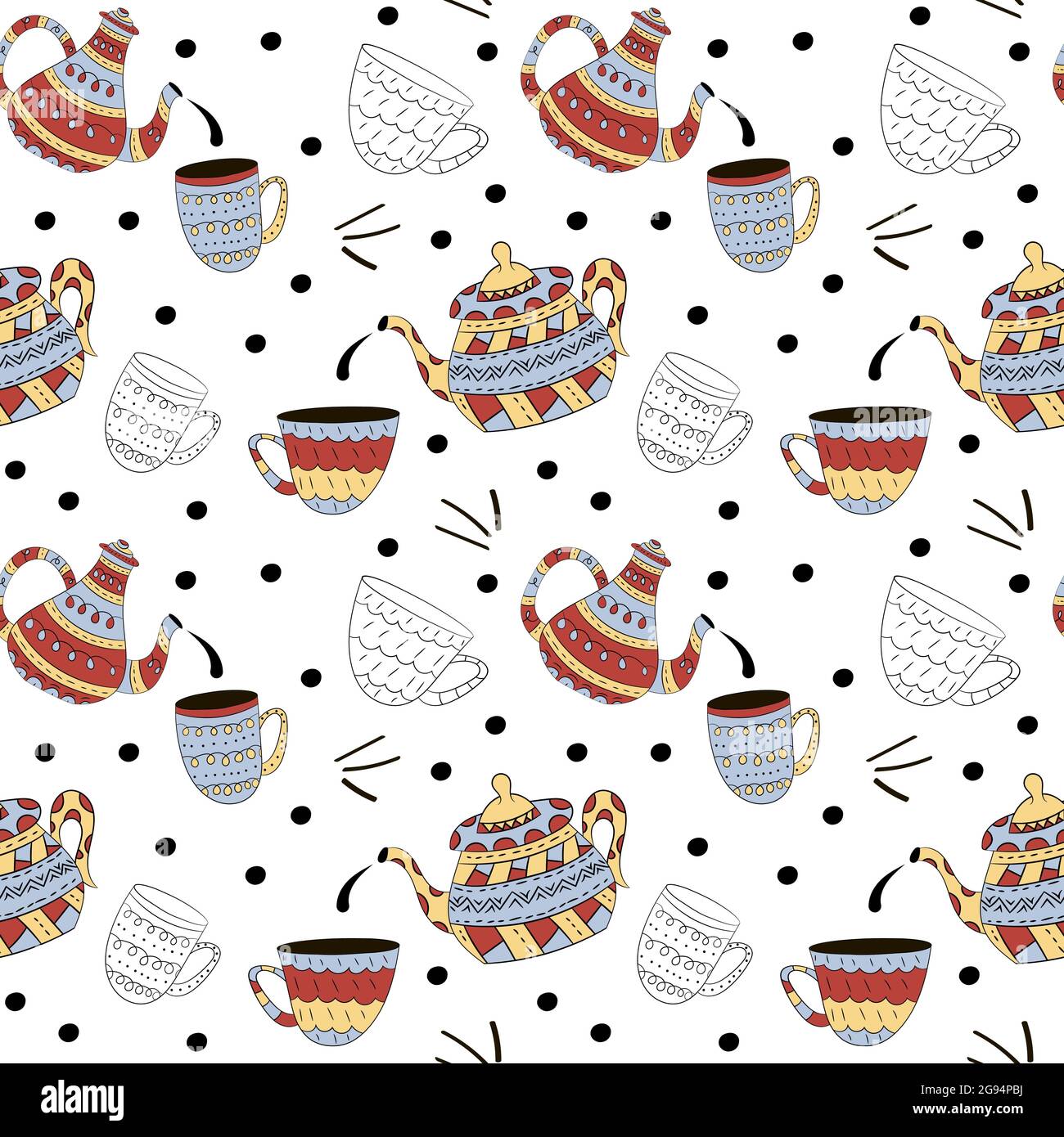 Vector seamless pattern of teapots in Scandinavian style. Used for ...