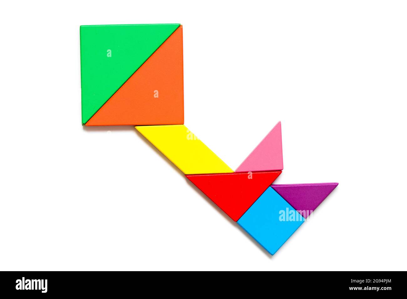 Color wood tangram puzzle in key shape on wood background Stock Photo ...