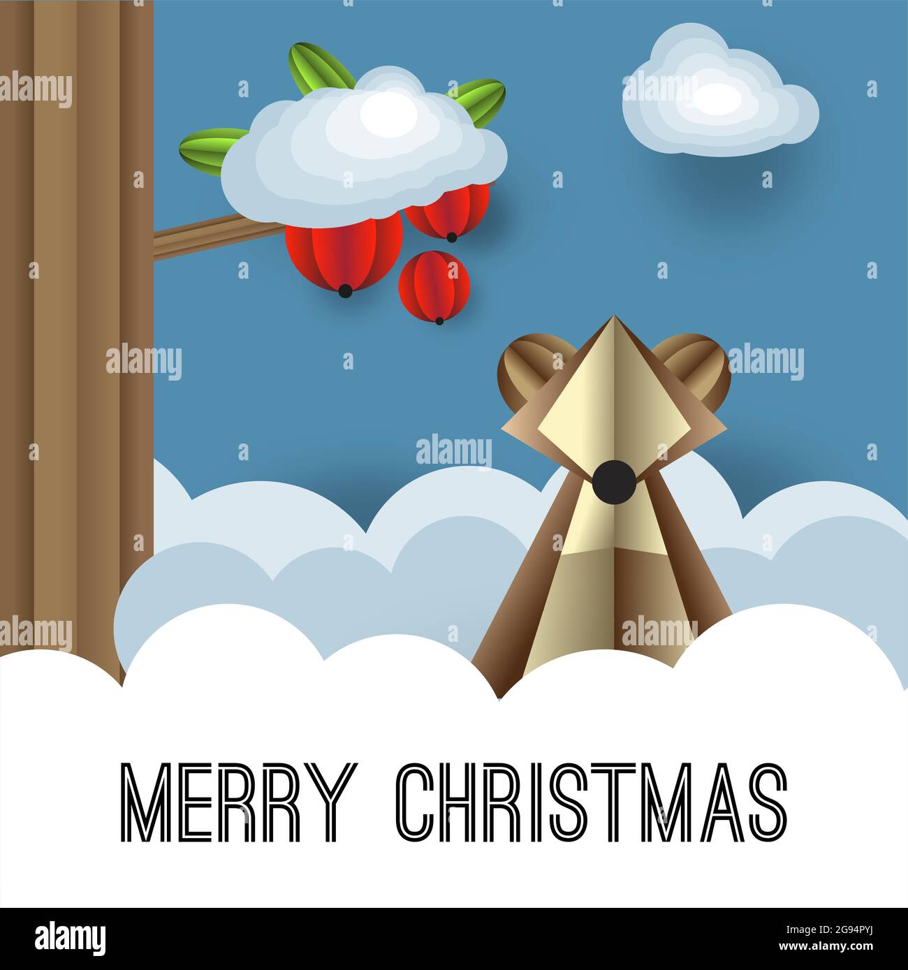 Vector volumetric illustration of a winter landscape. Branch of rowan ...