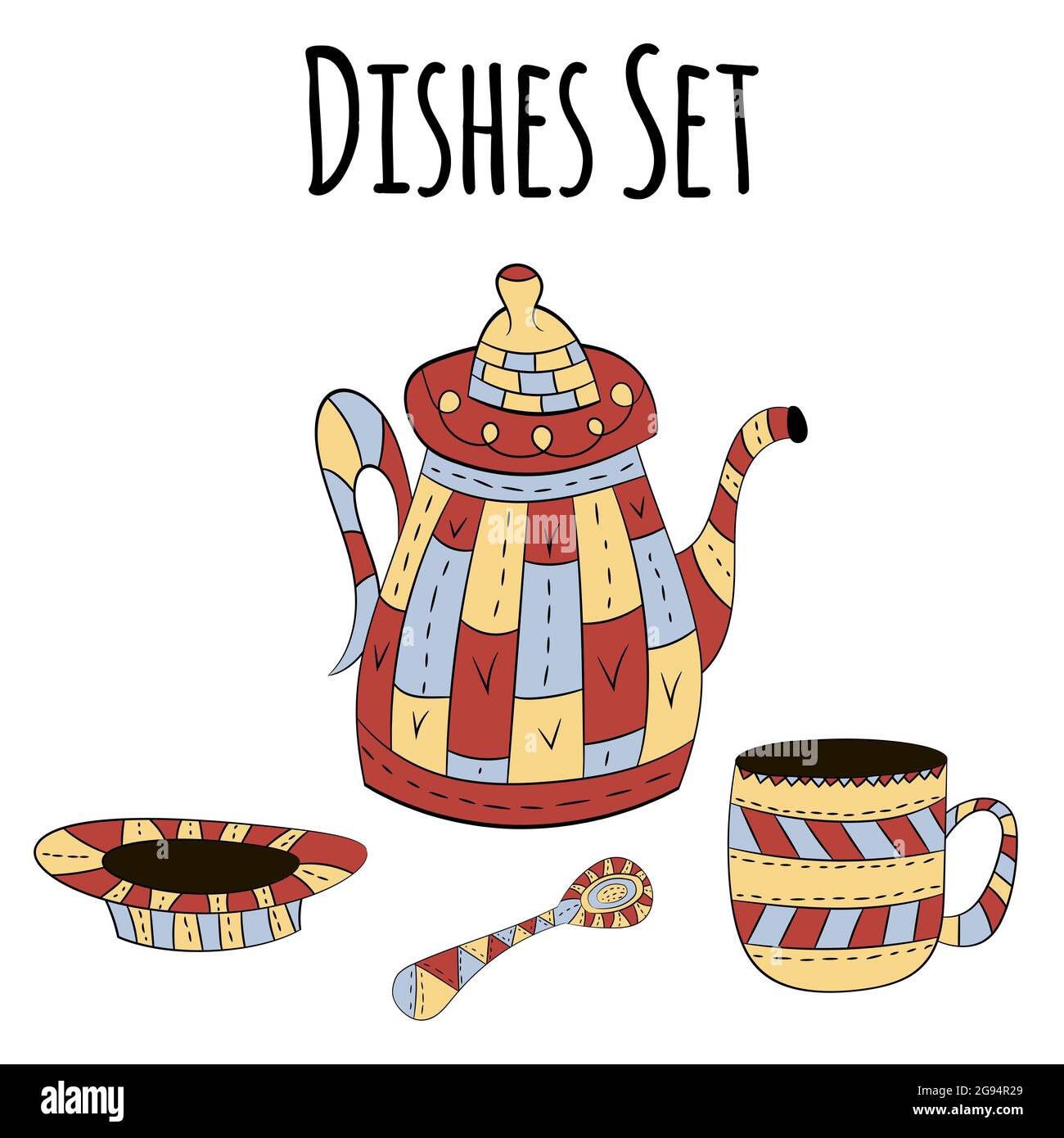 Vector set of dishes in Scandinavian style. Isolated objects on white ...