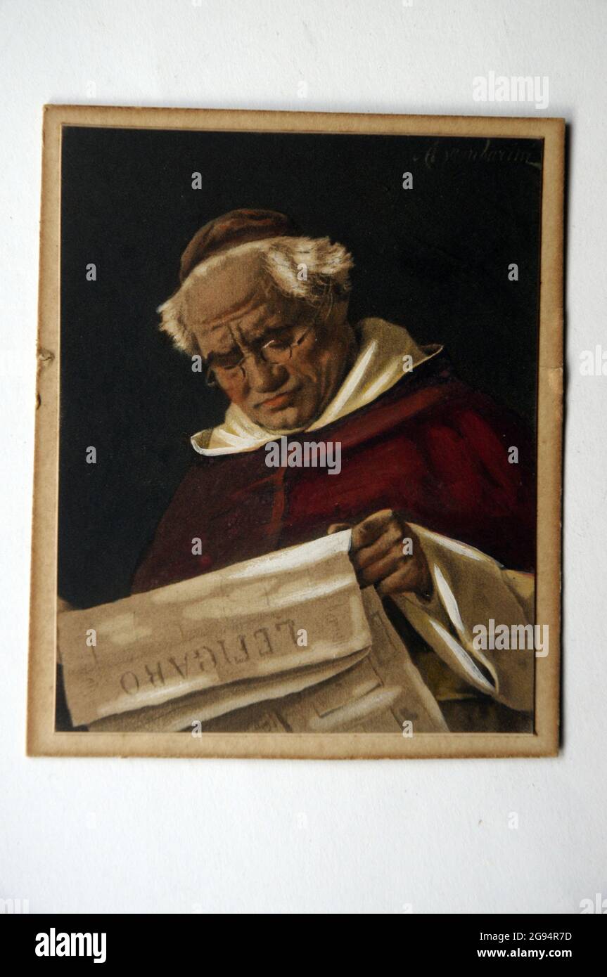 antigue painting, cardinal reading Le Figaro Stock Photo - Alamy