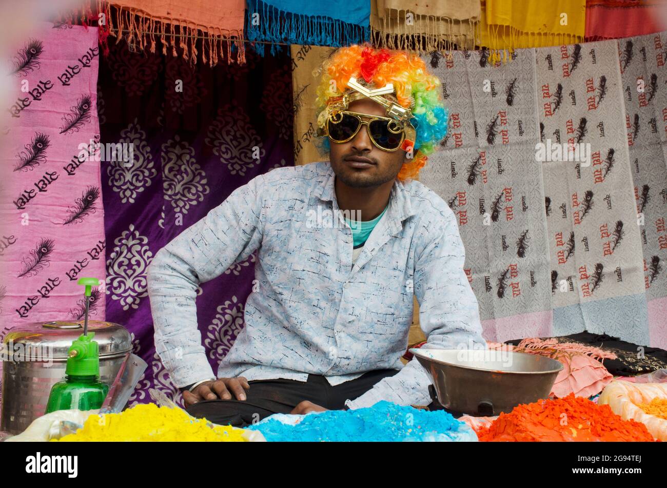 A seller is selling colours on the day of color festival in India Stock ...