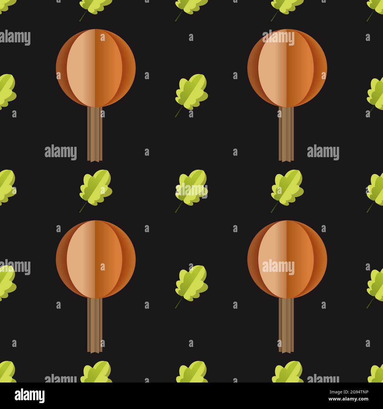 Colorful seamless pattern of trees and leaves cut out of paper Vector ...