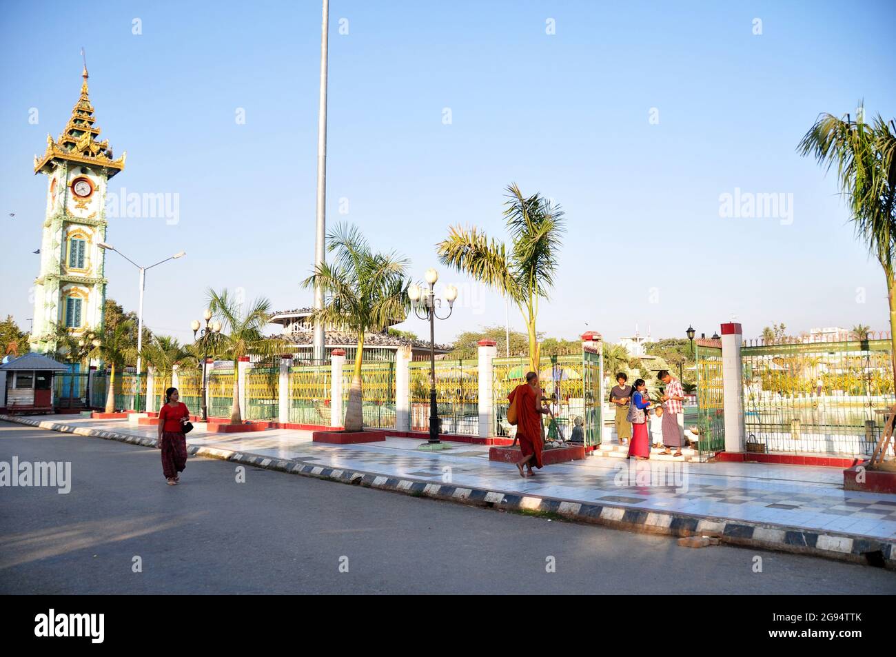 Ancient building clock tower in Mahamuni Paya Pagoda Temple for burmese ...