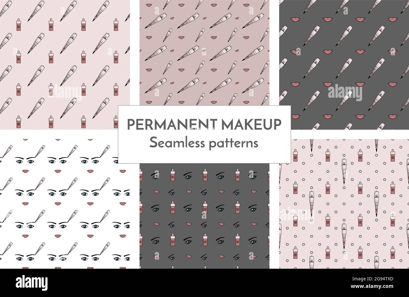 Vector set of seamless pattern of equipment for permanent make-up. Used ...