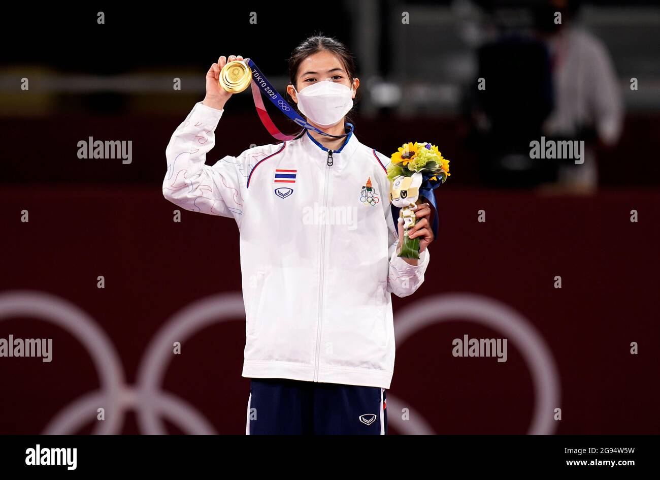 Thailand's Panipak Wongpattanakit celebrates with the gold medal after ...